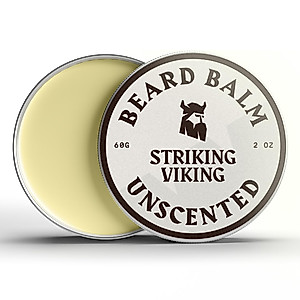 Striking Viking Beard Balm for Men - Unscented Leave-In Conditioner & Styling Balm with Naturally Derived Beard Butter, Argan & Jojoba Oils, 2 Ounce (Pack of 1)