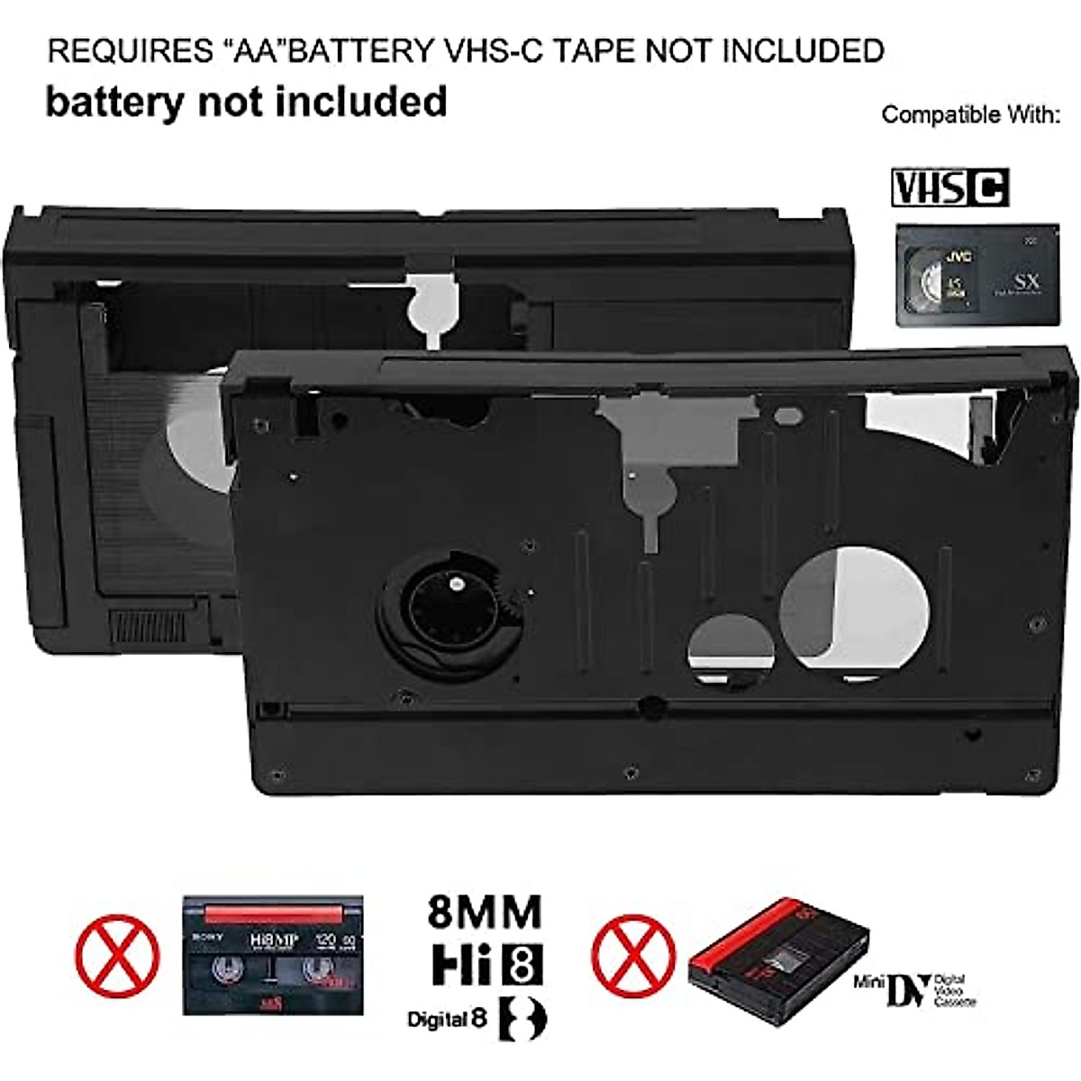 ADPLIFE VHS-C Cassette Adapter Compatible with VHS-C & S-VHS Camcorders - JVC, RCA, Panasonic - Motorized VHS Cassette Converter (Not Compatible with 8mm / MiniDV / Hi8)