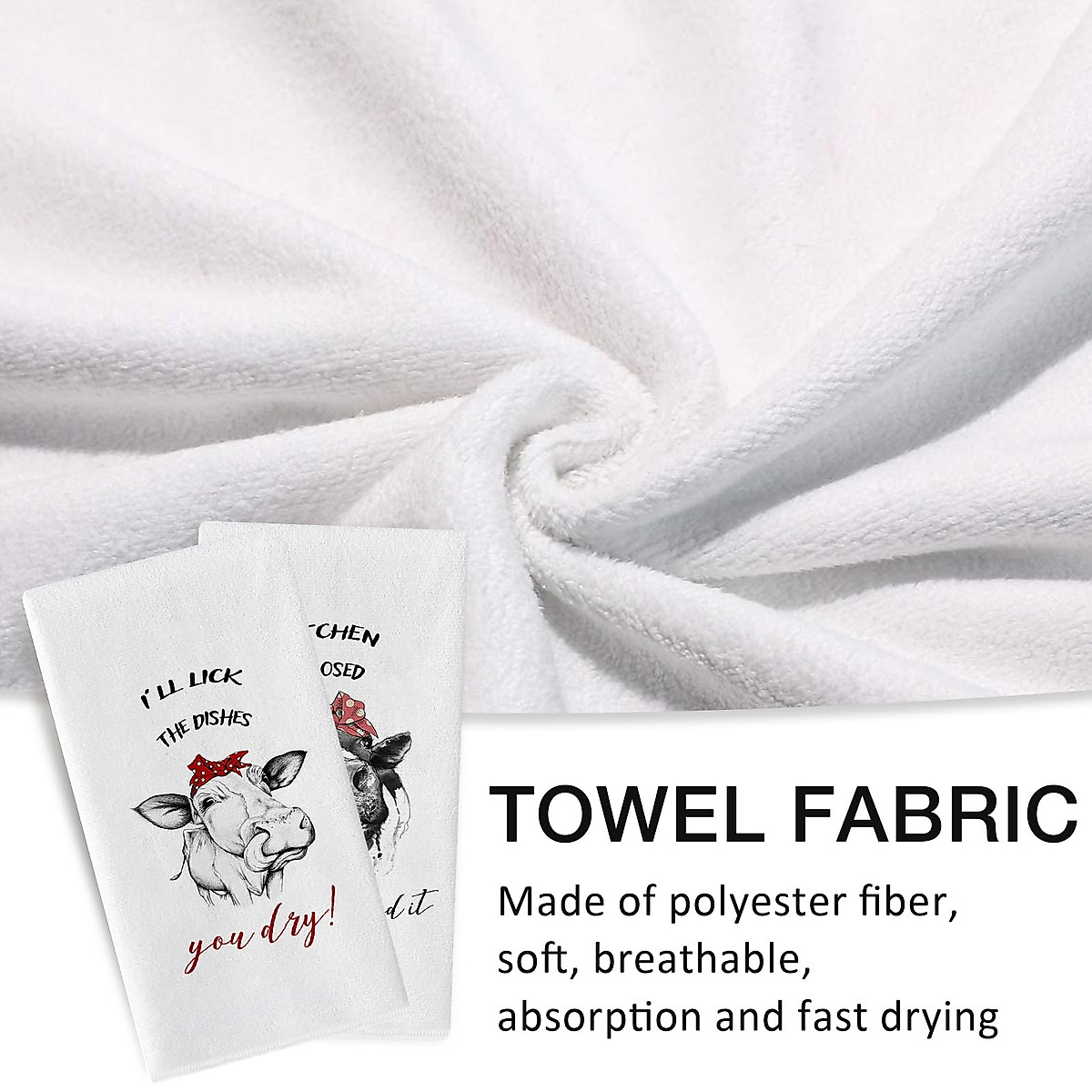 Seliem Funny Farm Cow Kitchen Dish Towel, Kitchen Closed The Heifers Had it I’ll Lick The Dishes You Dry Sign Tea Bar Hand Drying Cloth, Country Farmhouse Fun Animal Decor Home Decorations 18” x 26”