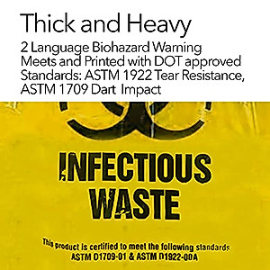 Resilia Medical - Biohazard Bags - For Infectious Waste Disposal, Meets DOT ASTM Standards for Hospital Use, Yellow, 33 Gallon, 29x43 Inches, 25 Bags