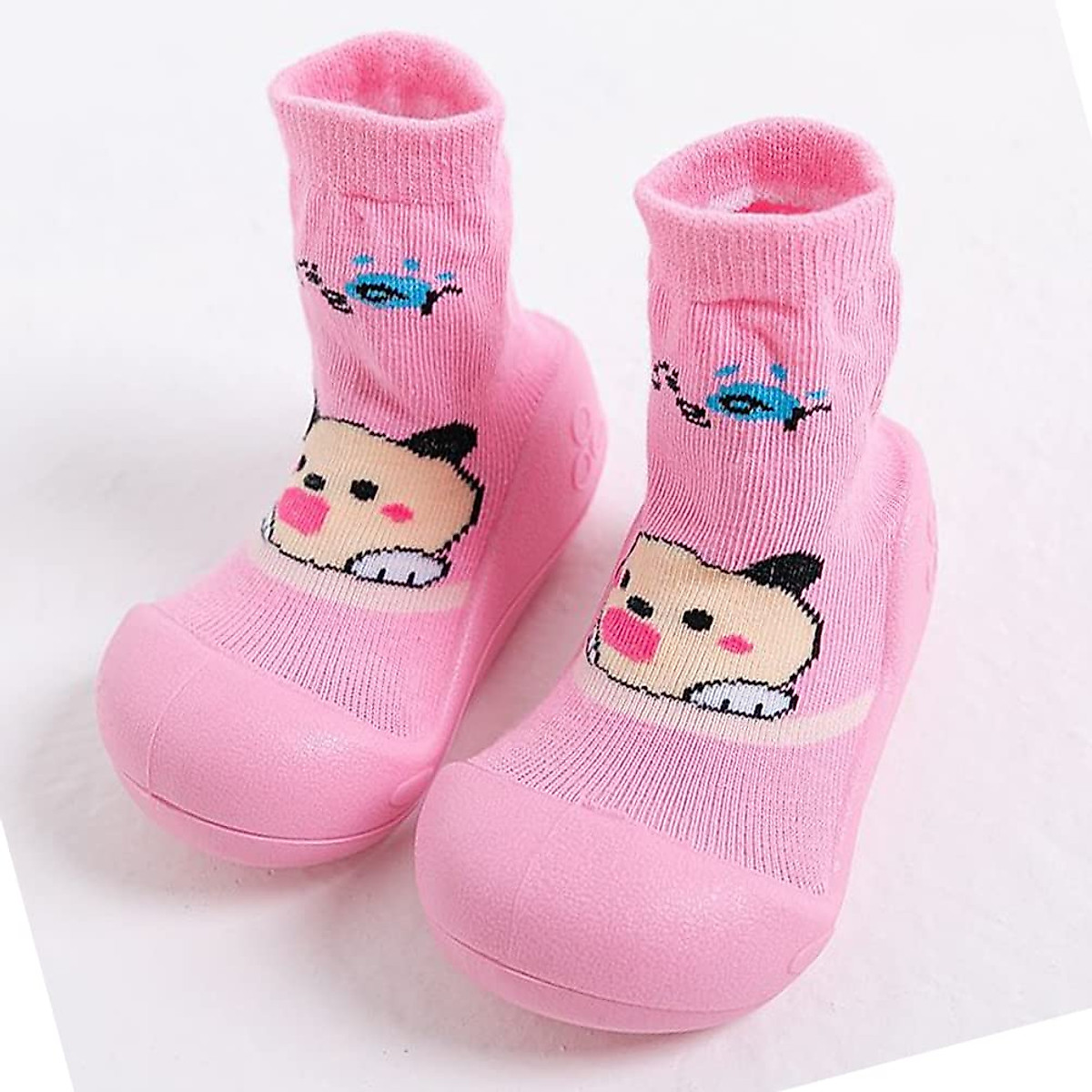 Chicone 2 Pairs Baby Socks Anti Skid Rubber Soft Sole Infant Slippers Prewalker Shoes,Red Pink,S(10-16months)