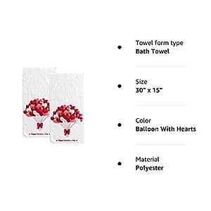 Valentines Day Balloon with Hearts Hand Towels 2 Pack for Bathroom, Kitchen Towels Absorbent Fingertip Towel Multipurpose Bath Towel Guest for Spa Gym Bar 30 x 15 inch