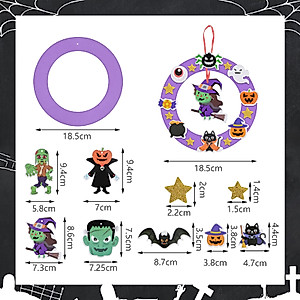 Fennoral 8 Pack Halloween Wreath Craft Kit for Kids Make You Own Halloween Wreath Foam Sticker DIY Halloween Arts and Crafts for Girls Boys Party Activities Art Ornament Halloween Decoration Supplies