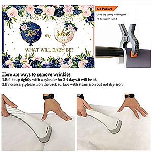 Avezano Navy and Blush Gender Reveal Backdrop He or She Navy Blue Blush Pink Floral Baby Gender Reveal Photography Background Pregnancy Reveal Surprise Boy or Girl Party Decoration Backdrops (7x5ft)