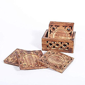 Rusticity Drink Coasters with Holder | Wood Coasters Set of 6 for Tabletop Protection, Suitable for Kinds of Cups, Rustic Coasters for Wooden Table, Cool Home Decor, 4.8x4 in