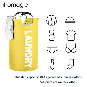IHOMAGIC 120L Extra Large Freestanding Laundry Baskets with Easy Carry Aluminum Handles for Dirty Clothes,Portable Washing Bin, Foldable College Laundry Bag for Home,Office,Room Decor (Yellow)