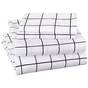Amazon Basics Soft Microfiber 3-Piece Bed Sheet Set with Elastic Side Pockets, Full, Tide Pool Simple Stripe, Striped