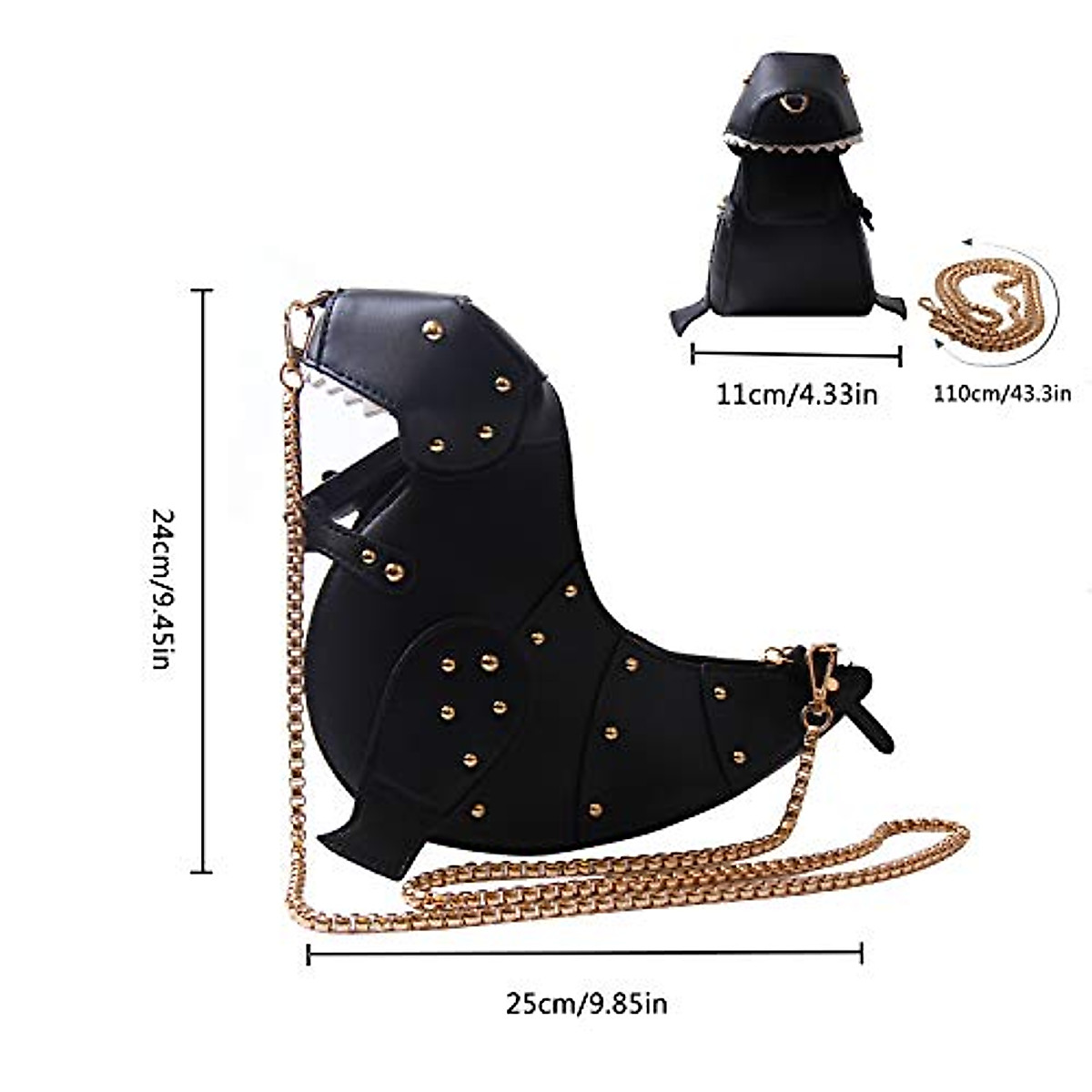 LUI SUI Women Dinosaur Shape Shoulder Bag Rivet Chic Purse Whale Animal Bags Novelty Crossbody Bags For Girls