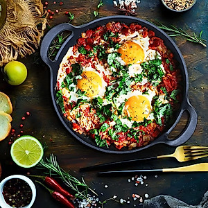 Healthy Choices 3 Qt Pre Seasoned Cast Iron Grilling Wok with 2 Loop Handles, 12" Heavy Duty Wok Pan, Griddle & Stir Fry Pans, Induction Cooktop, Oven Safe, Stovetop, Indoor/Outdoor, Indian Deep Kadai