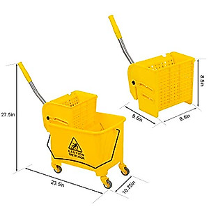 Side Press Commercial Mop Bucket, Industrial Mop Bucket with Wringer on Wheels for Home & Industrial Cleaning Commercial Mop Bucket for Business, Yellow