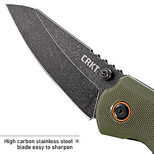 Columbia River Knife & Tool Overland EDC Pocket Knife: Everyday Carry Utility Folder, Plain Edge Sheepsfoot Blade with Frame Lock, Thumbstud Open, Stonewash Finish, Olive Green Handle, 6280