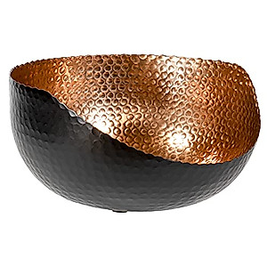 Red Co. 10 inch Decorative Hand-Hammered Aluminum Slant Cut Centerpiece Bowl, Black/Copper