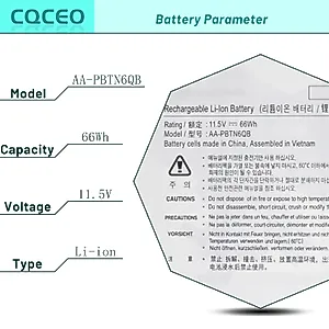 CQCEO AA-PBTN6QB Laptop Battery Compatible with Samsung Notebook 9 NP900X5N NT900X5N NT900X5N-X78L NP900X5N-X01US NP900X5N-L01US NP900X5N-K03 NT900X5N-X78L 900X5N Series 3ICP5/40/88-2 11.5V 66Wh