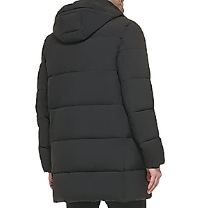 Calvin Klein Men's Long Stretch Puffer Jacket, Ebony, Small
