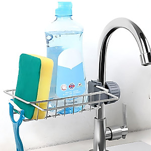 soporte de esponja de Acero inoxidable para fegradero de cocina, soporte de esponja para grifo, estante de drenaje desmontable y Ajustable, Porta esponjas fregadero cocina