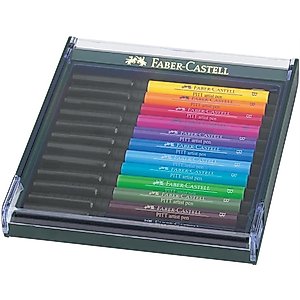 Faber-Castell Art & Graphic Pitt Artist Pen Brush India Ink Pen, Basic Tones, Set Of 12, For Art, Craft, Drawing, Sketching, Home, School, University, Colouring