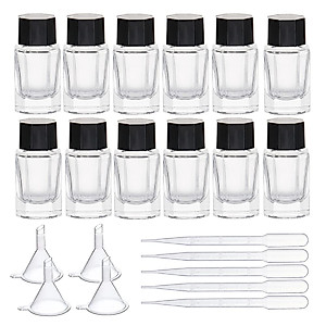 BENECREAT 12Pcs 15ml Heavy Duty Glass Inkwell Jars with Black ABS Plastic Caps, 6Pcs Plastic Droppers, 4Pcs Plastic Funnels for Ink Liquid