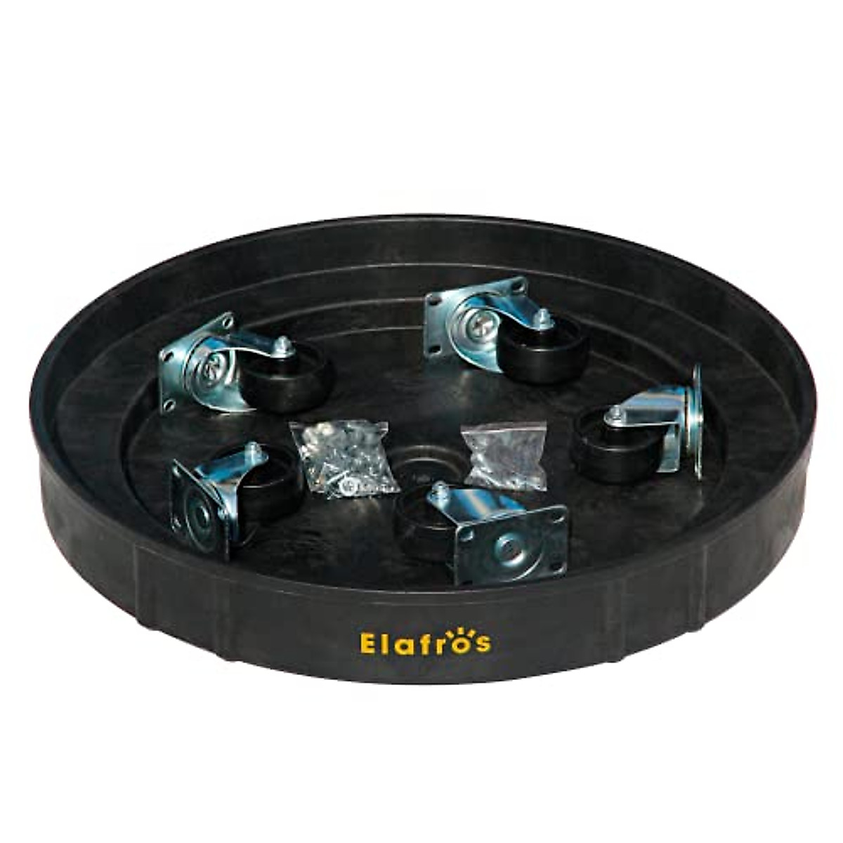 ELAFROS 30 Gallon and 55 Gallon Heavy Duty Plastic Drum Dolly – Durable Plastic Drum Cart 900 lb. Capacity- Barrel Dolly with 5 Swivel Casters Wheel,Black