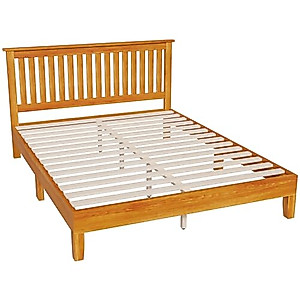 PayLessHere Wood Platform Bed Frame Solid Wood Foundation/Wood Slats Support/No Box Spring Needed/Easy Assembly,Brown (with Headboard, Queen)