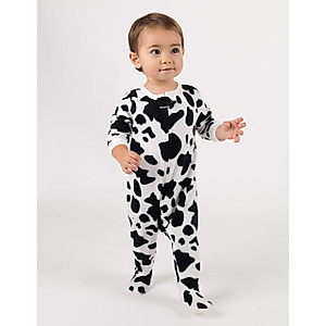 Leveret Boys Girls Kids Footed Fleece Pajama Cow Black 12-18 Month