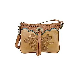 American West Multi-Compartment Womens Crossbody Bag for Women - 100% Genuine Leather