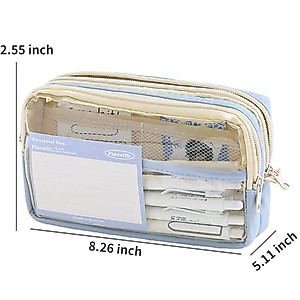 Cute Pencil Case Large Capacity Pen Bag Mesh Kawaii Pen Case Clear Pencil Pouch Gift (Pink)