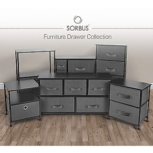 Sorbus Nightstand with 3 Drawers - Bedside Furniture & Night Stand End Table Dresser with Steel Frame, Wood Top, Easy Pull Fabric Bins for Home, Bedroom Accessories, Office & Dorm