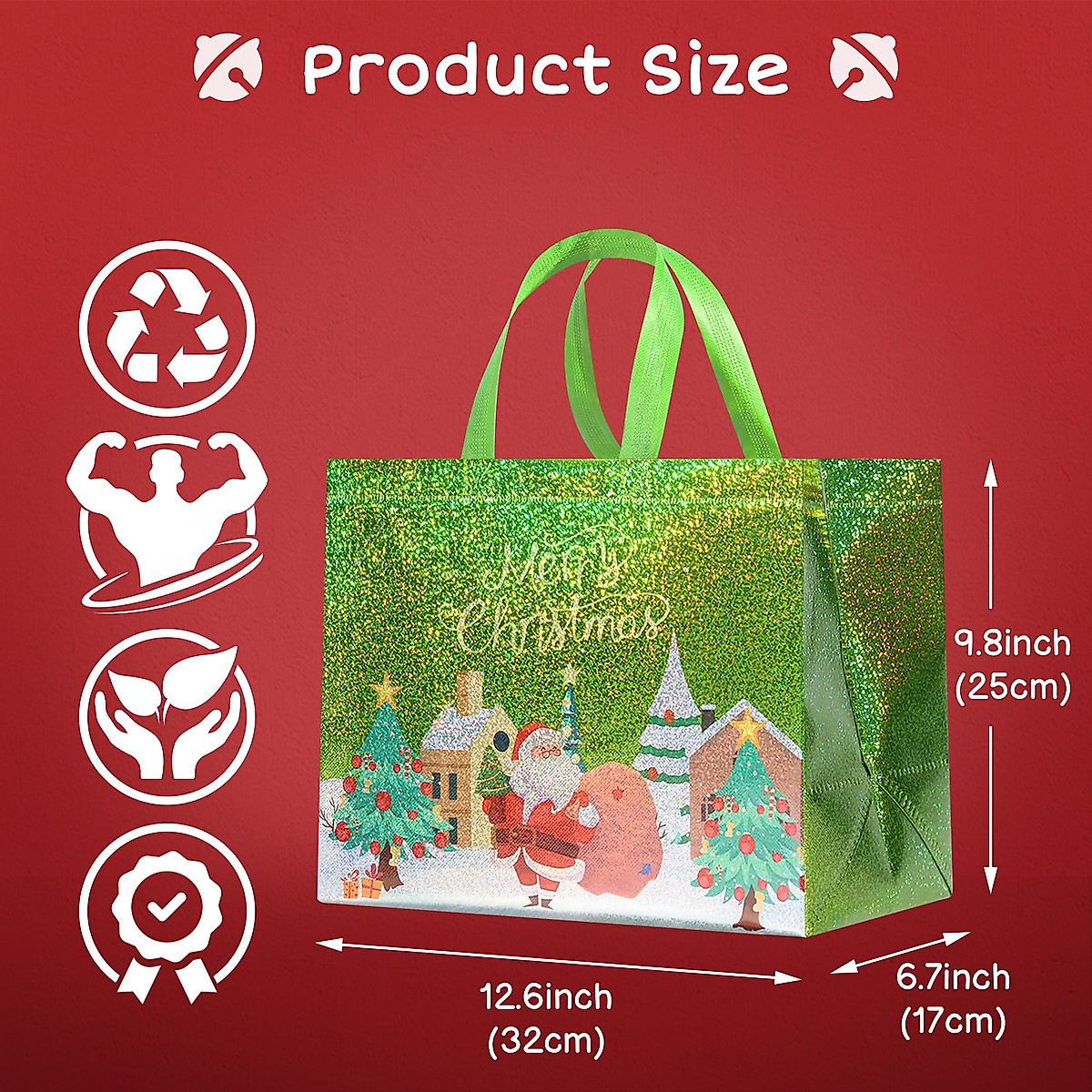 cabzymx 8 Pcs Multicolor Christmas Gift Bags with Bases, Large Reusable Non-woven Bags for Gifts with 8 Colors, 12.6 x 6.7 x 9.8 In Holiday Gift Bags for Xmas Party, Gifts Wrapping