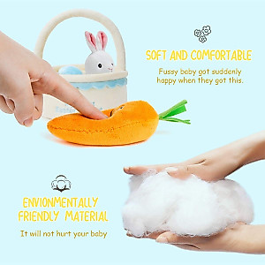Baby's My First Easter Basket Playset Stuffed Plush Cartoon Bunny Toys Plush for Kids Boys Girls, 4 Pieces