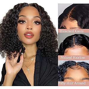 SODLIS Short Bob Wigs 13x4 Deep Curly Lace Front Wigs Human Hair For Black Women Glueless HD Lace Front Wigs Human Hair Pre Plucked with Baby Hair Natural Hairline (12 Inch)