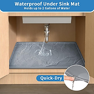 Under Sink Mat, 28" x 22" Under Sink Mats for Kitchen Waterproof, Under Sink Shelf Liner, Flexible Silicone Cabinet Protector Tray for Bottom of Kitchen & Bathroom Grey