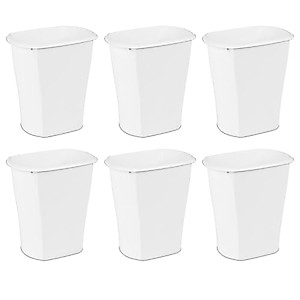 Sterilite 3 Gallon Rectangular Wastebasket, Small Plastic Trash Can for the Bathroom, Bedroom, Dorm Room or Home Office, White, 6-Pack