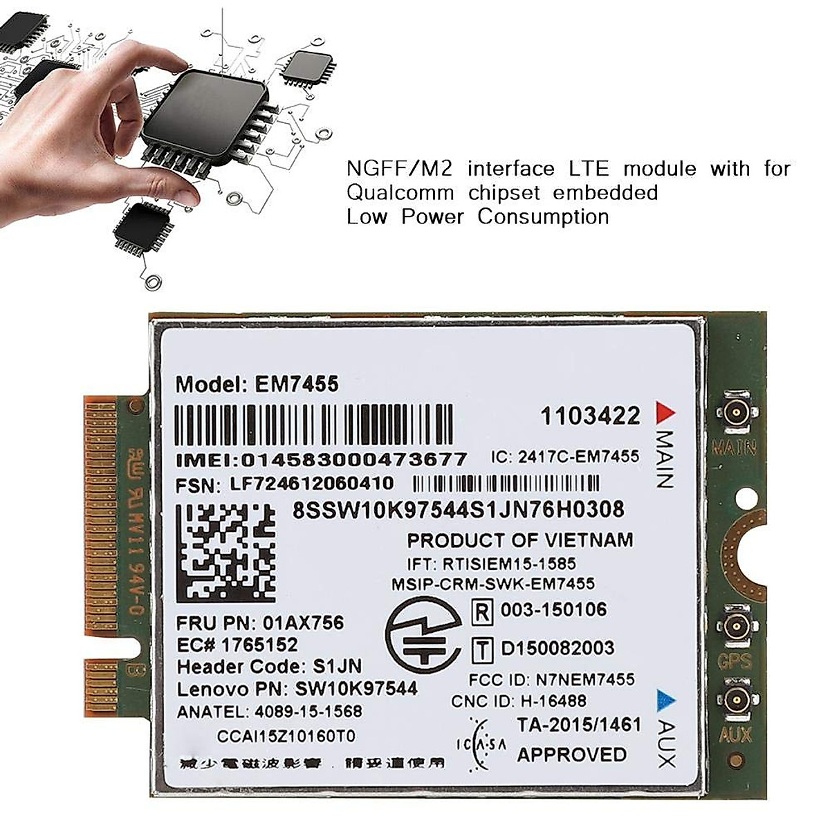 Portable 4G LTE Module for ThinkPad, EM7455 UMTS HSDPA HSPA + LTE 4G Network Card, Integrated Chipset, NGFF/M.2 Interface, Network Module for T460, T460p, T460s T470 T470S T470P X260 X270