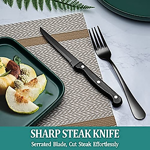 24 Pcs Black Silverware Set with Steak Knives Service for 4,Stainless Steel Flatware Set,Mirror Polished Cutlery Utensil Set,Kitchen Eating Tableware Set,Include Fork Knife Spoon Set,Dishwasher Safe
