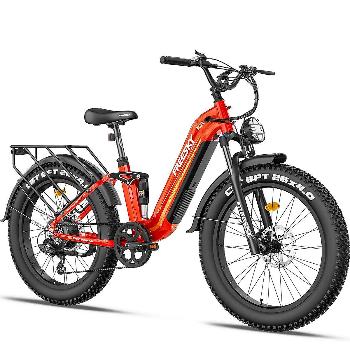 FREESKY Electric Bike for Adults with 1600W Power Motor, Full Suspension Ebikes up to 35MPH & 105Miles Max Range, 48V 25AH Removable Battery, 27" Fat Tire, Step-Thru E-Bike for Women/Men