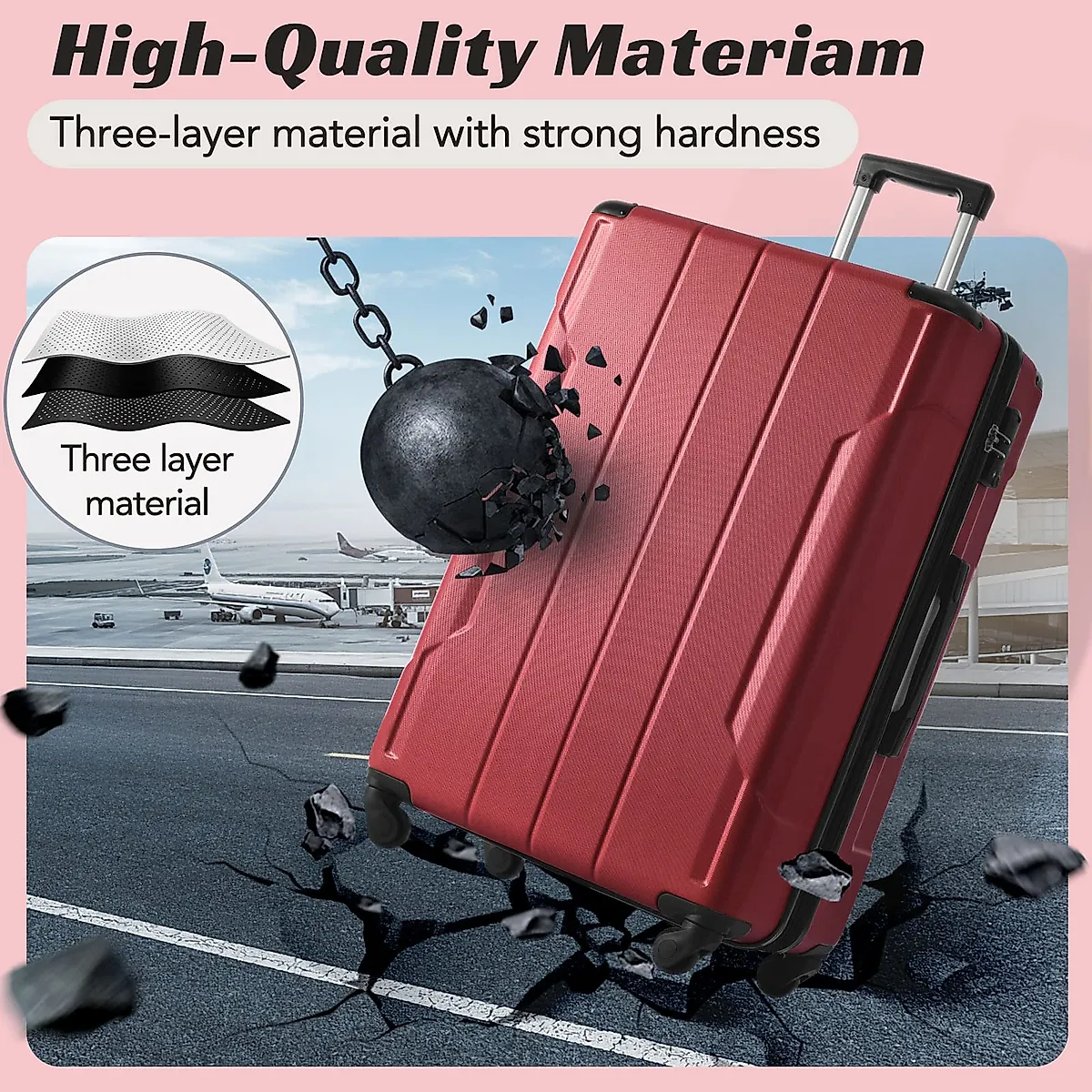 Merax 20 Inch Carry On Luggage with Wheels Aluminum Alloy Corner Hard Shell Suitcase TSA Luggage Suitcases for Travel Woman Men(Red)