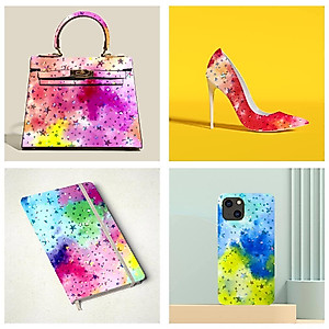 HYANG Holographic Rainbow Smudges Stars PU Faux Leather 1 Roll 12"X53"(30cmX135cm), Faux Leather Very Suitable for Crafts Making Leather Earrings, Bows, Handbag ，Sewing (Type 4)