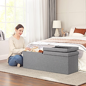 SONGMICS Storage Ottoman, Foldable Storage Bench, 15 x 43 x 15 Inches, Flipping Lid, 660 lb Load Capacity, for Entryway, Living Room, Bedroom, Ash Gray ULSF71G