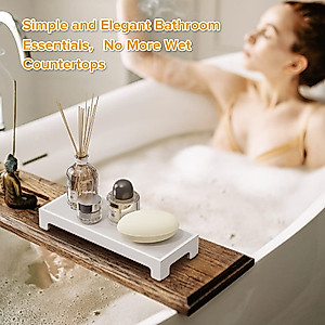 Sink Caddy, EnjoyNest Instant Dry Sink Organizer Sponge Soap Holder for Kitchen Sink Bathroom Countertop Fast Drying Rack Counter Tray Water Absorbing Stone Pedestal Stand Riser for Bottle Brush-White