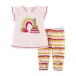 Mud Pie baby girls Mud Pie Toddler Girl Birthday Tunic and Capri Set, 1 Birthday, 1T US