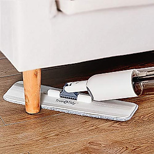 True & Tidy® SPRAY-250 Multi-Surface Spray Mop with Refillable Water Bottle for Floor Cleaning, Works on Wood, Tile, Marble etc, Use Any Cleaning Solution, Machine Washable Microfiber Mop Pads, White