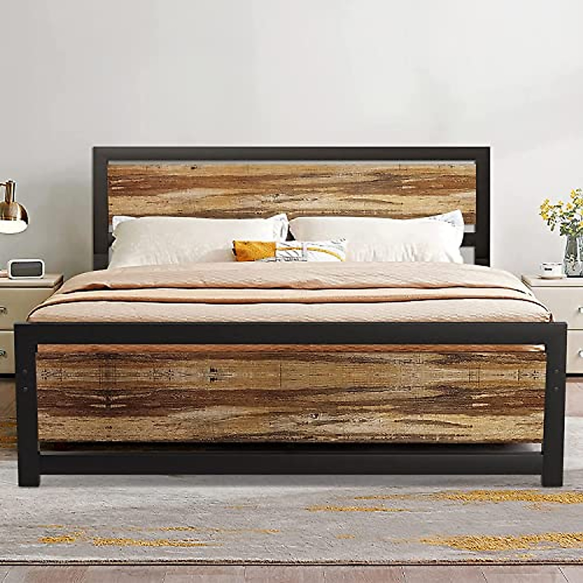 Pliwier Bed Frame with Headboard and Footboard, 13 Heavy Duty Bed Slats, 16 Sturdy Legs Support, No Box Spring Needed, Noise Free, Easy Assembly