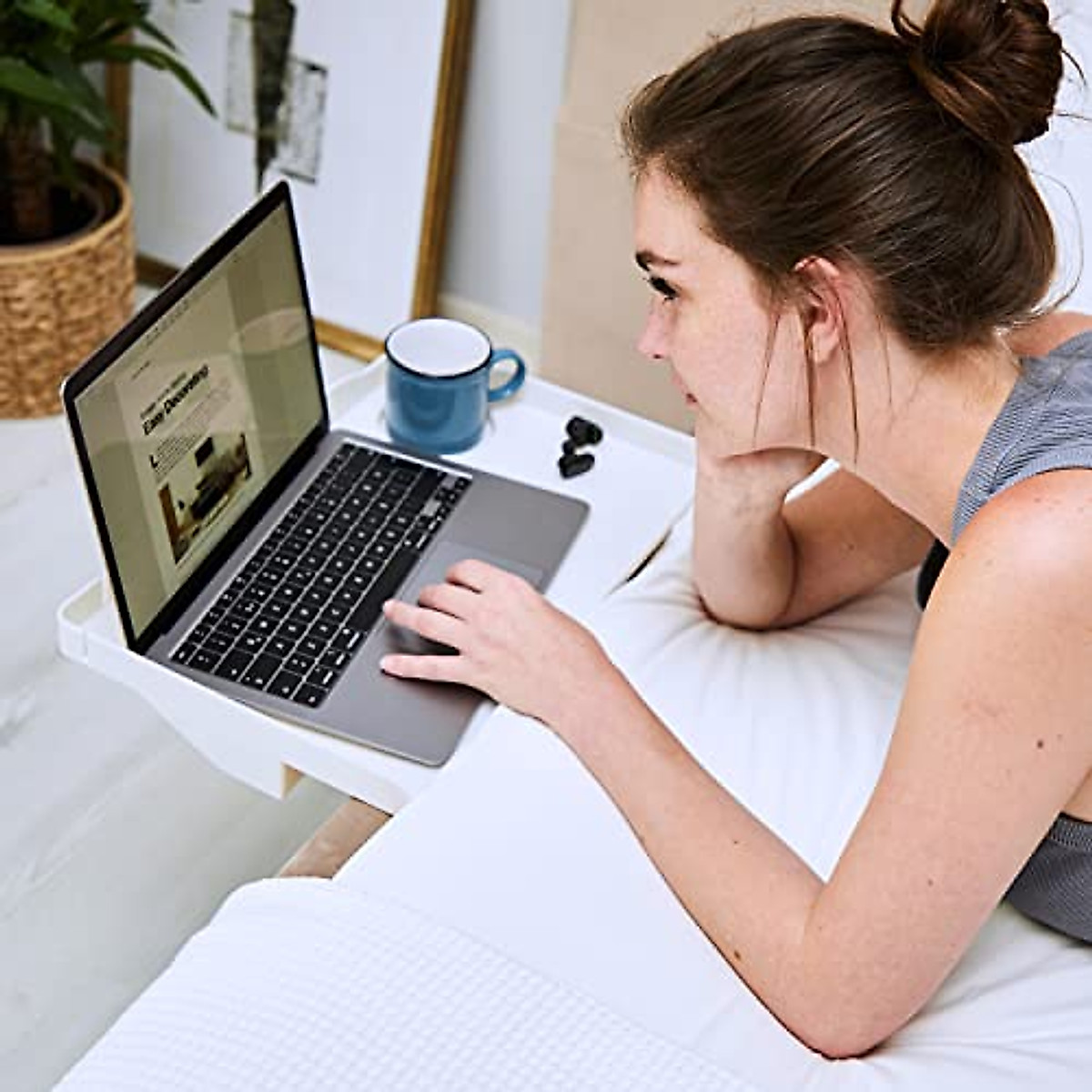 STURDYSHELF Large Bedside Shelf for Bed with Adjustable Tablet Phone Holders & Cupholder, Bed Shelf for College Dorm, Bunk Bed, Loft Bed, Floating Nightstand, Bed Table, Bedside Tray, Caddy