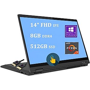 Lenovo Flex 5 2-in-1 Business Laptop | 14" FHD IPS Touchscreen | AMD 8-Core Ryzen 7 4700U (> i7-10510U) | 8GB DDR4 512GB SSD | Fingerprint Backlit USB-CWin10 Pro + HDMI Cable