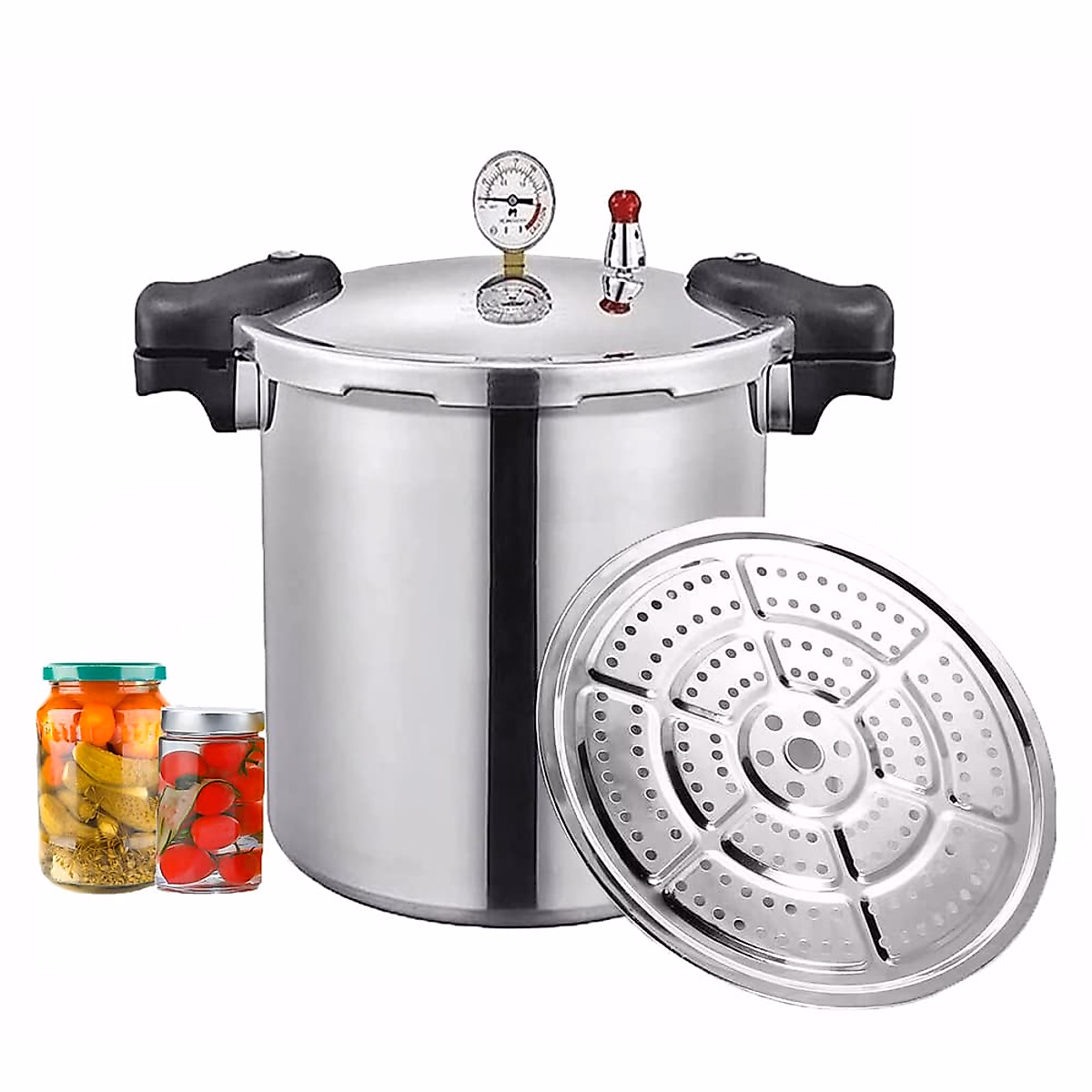 GHKWXUE 25 Quart Pressure Canner Cooker & Induction Compatible Built-in luxury digital pressure gauge With 1 steaming tray & Pressure release 13 PSI (+/- 5 Percent) Delivery from US