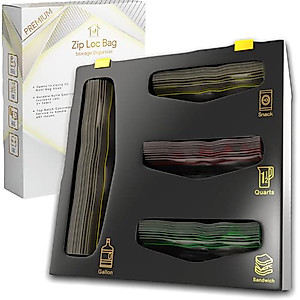 Acrylic Ziplock Bag Storage Organizer - Fits Quart Sized Bags, Opens for Easy Access, Durable Materials Tested to Last 3+ Years - Ziploc Bag Organizer for Drawer, Sandwich Bag Organizer