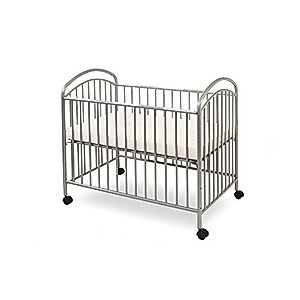 LA Baby Classic Arched Compact Size Metal Non-Folding Crib, Pewter
