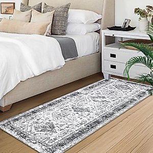 WESTLOOM Runner Rug 2x6 Washable Hallway Rug Vintage Indoor Floor Carpet Non Slip Low Pile Kitchen Rug Stain Resistant Distressed Rug for Bedroom Living Room, Grey