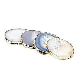 Brazilian Agate Coasters | Natural Agate Gemstone | Housewarming Gift | Geode Coaster | Perfect Home Gift | Crystal Coasters | Wedding Gifts | Drink Coasters | Coaster Set by Animal Purity (White)