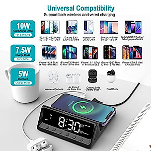Alarm Clocks for Bedrooms with Charger, Bedside Alarm Clock with Wireless Charging Station, USB Port, Dimmer, Adjustable Volume, Electric Alarm Clock with Battery Backup for Heavy Sleepers Adult Teens